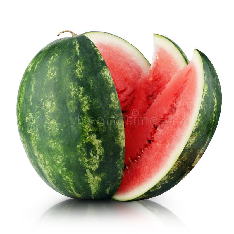 Ripe Watermelon with Cut Slices Isolated on White Stock Photo - Image ...