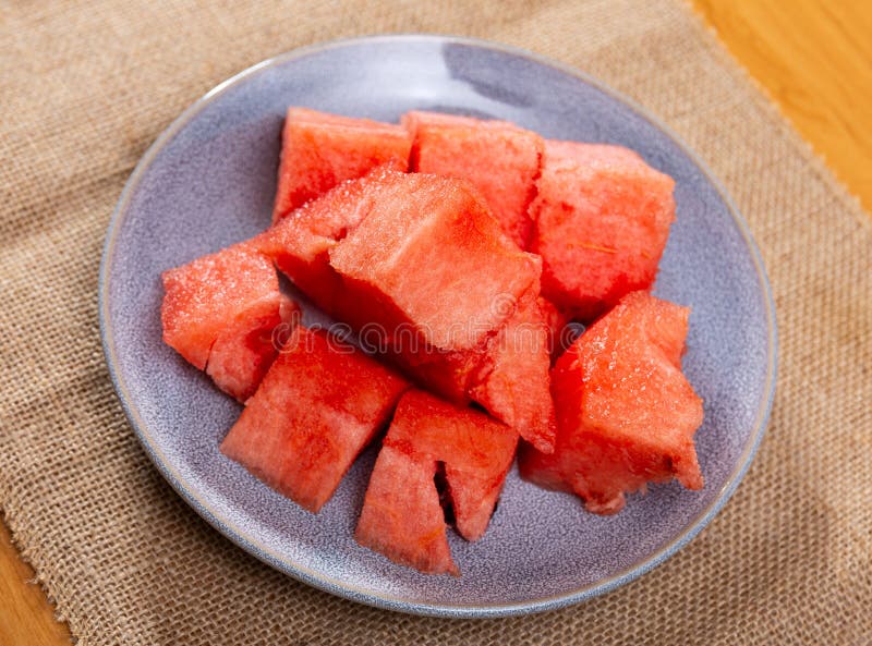 Pieces of Watermelon Served in a Plate Stock Photo - Image of berry ...