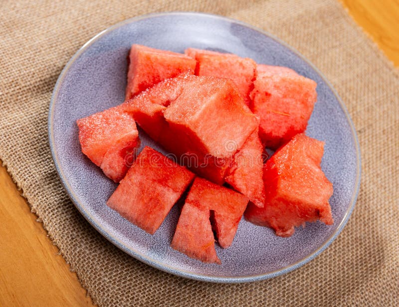Pieces of Watermelon Served in a Plate Stock Photo - Image of skin ...
