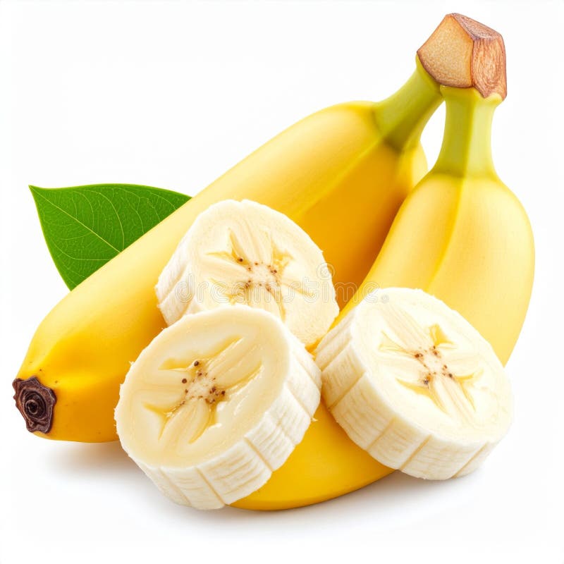 Ripe Yellow Bananas with Slices on White Background Stock Illustration ...