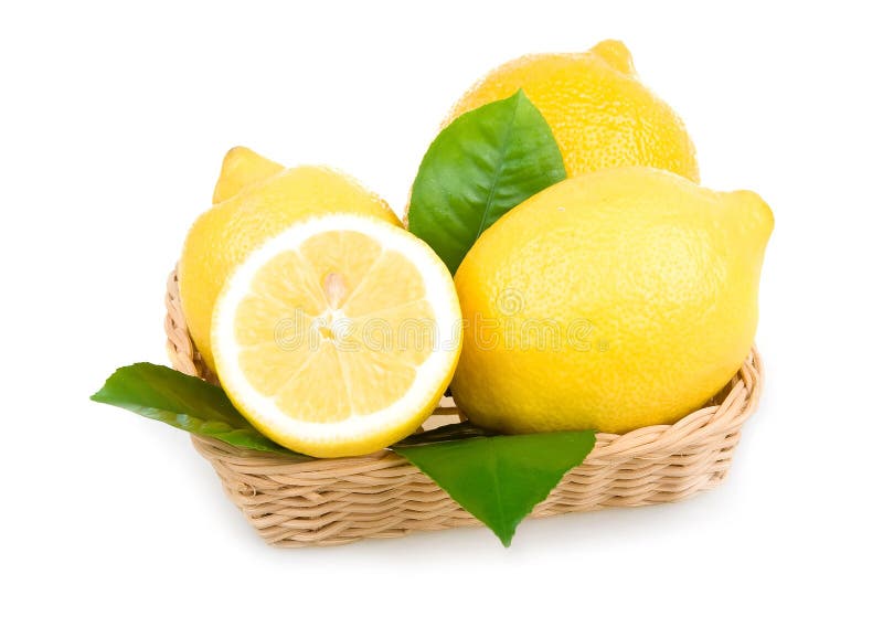Ripe Yellow Lemons Isolated in Basket Stock Photo - Image of freshness ...