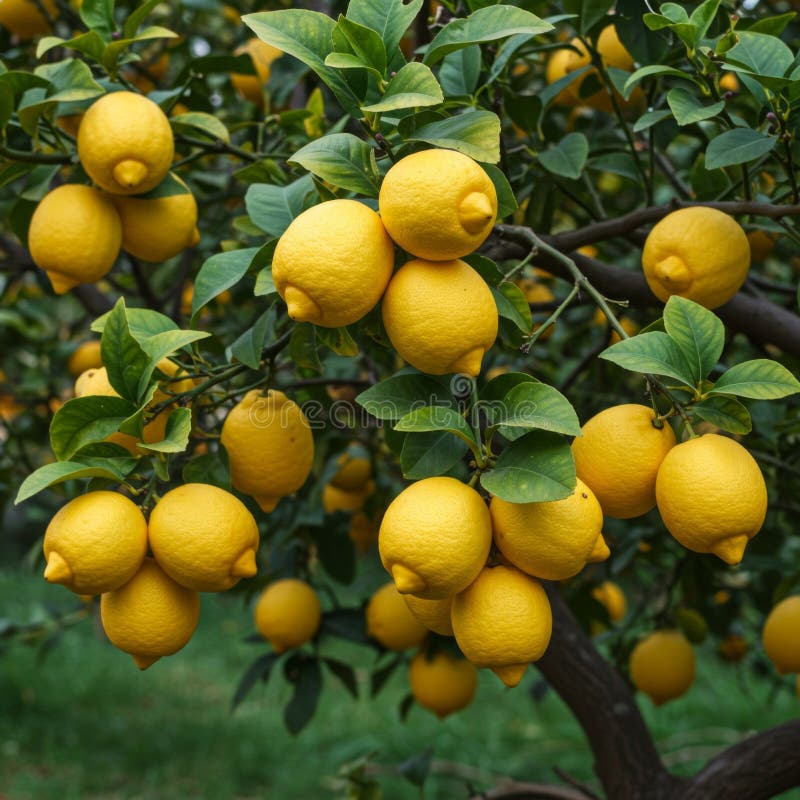 Ripe Yellow Lemons on a Lush Green Tree Stock Illustration ...
