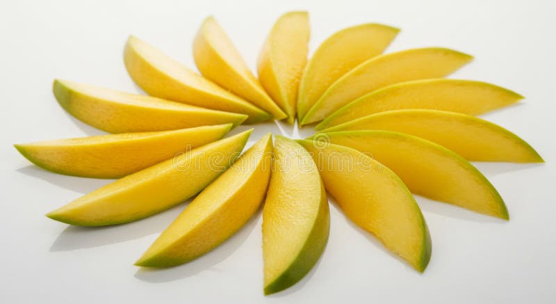 Ripe Yellow Mango Slices Arranged in a Circle on White Background Stock ...