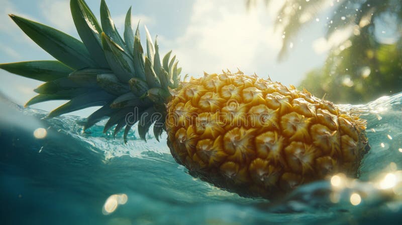 Ripe Yellow Pineapple Floating in Tropical Ocean Water Stock Illustration - Illustration of ...
