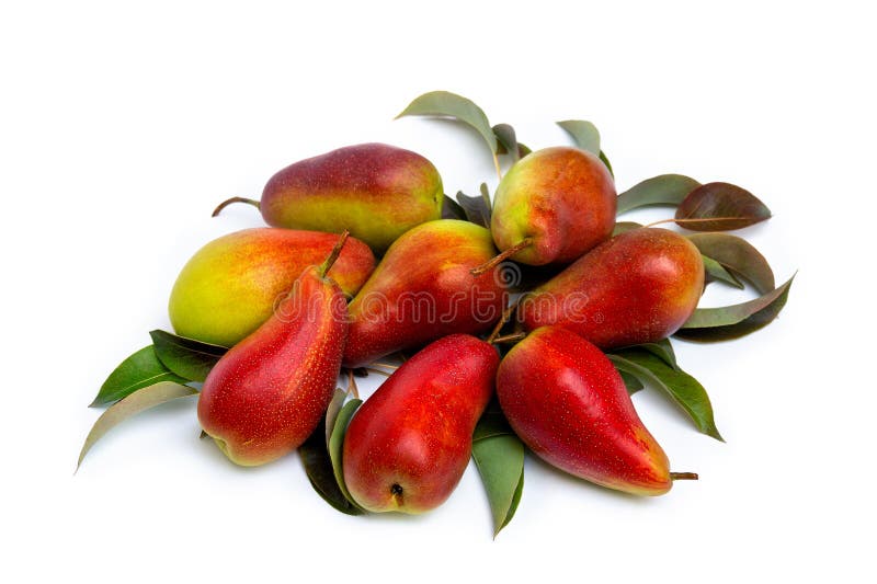 Ripe Yellow Red Pears with Leaves on a White Background Stock Image ...