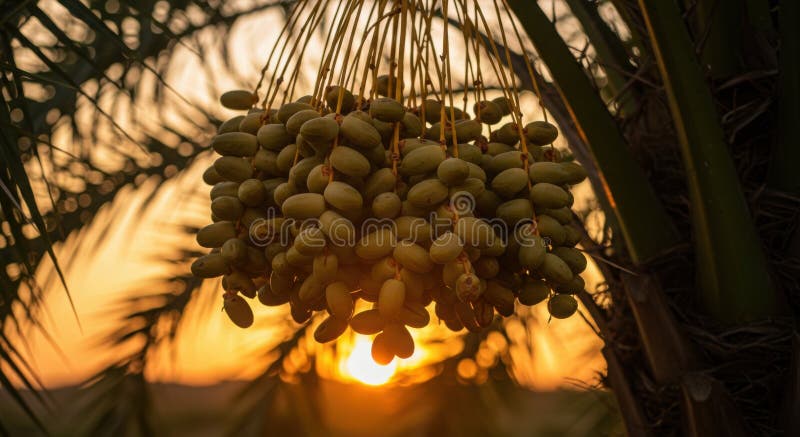Ripening Date Clusters Glowing in Warm Sunset Light - Generative AI ...