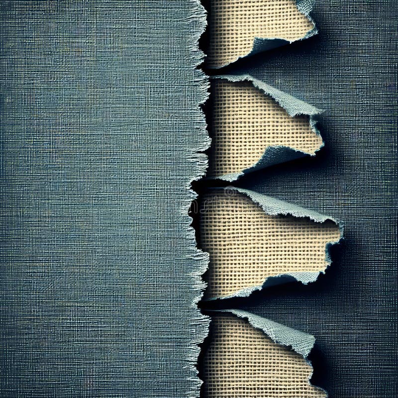 Ripped Blue Fabric Background, Torn Material Showing Beige Backing ...