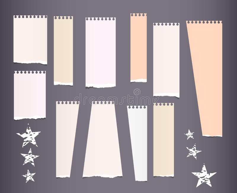 Ripped Brown Note, Notebook, Copybook Vertical Paper Strips with Stars ...