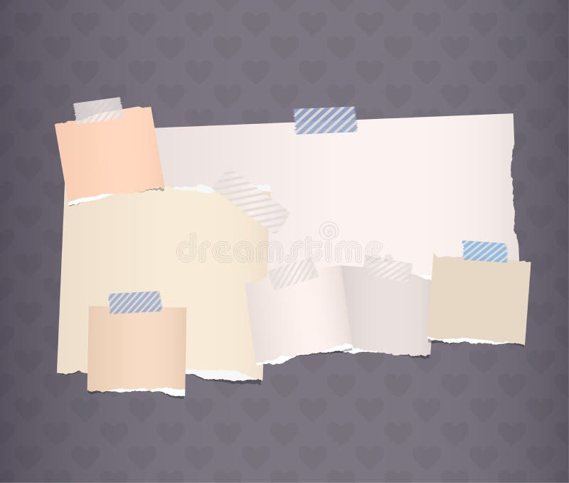 Ripped Brown Notebook, Note Paper Stacked on Pattern Created of Heart ...