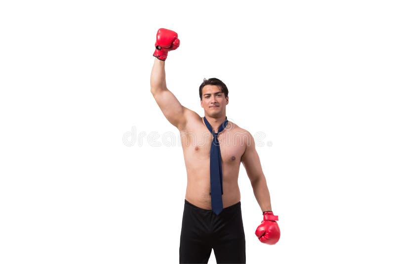 The Ripped Businessman with Boxing Gloves Isolated on White Stock Image ...