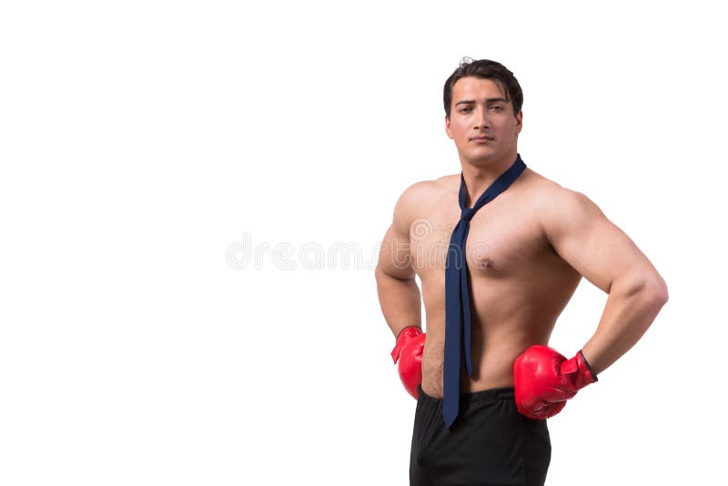 The Ripped Businessman with Boxing Gloves Isolated on White Stock Image ...