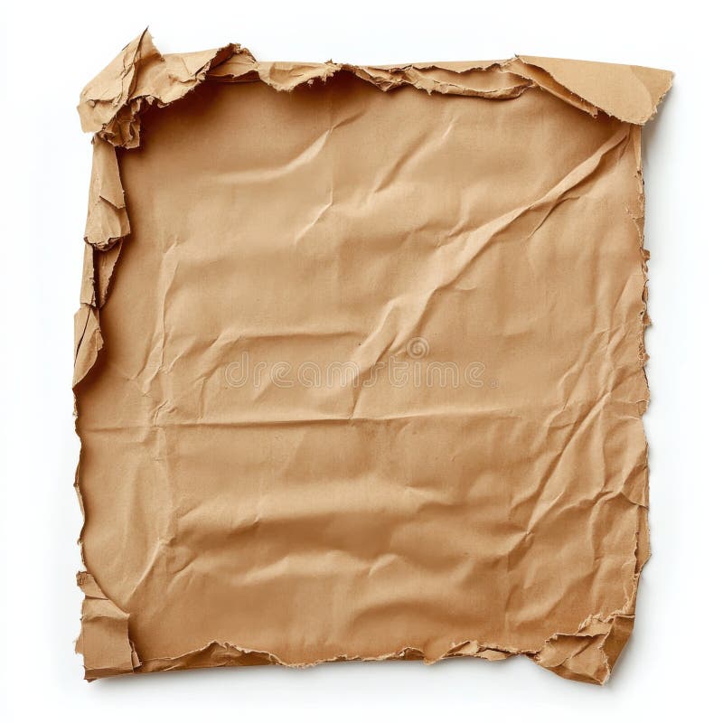 Ripped Cardboard Sheet with Frayed Corners on White Background Stock ...