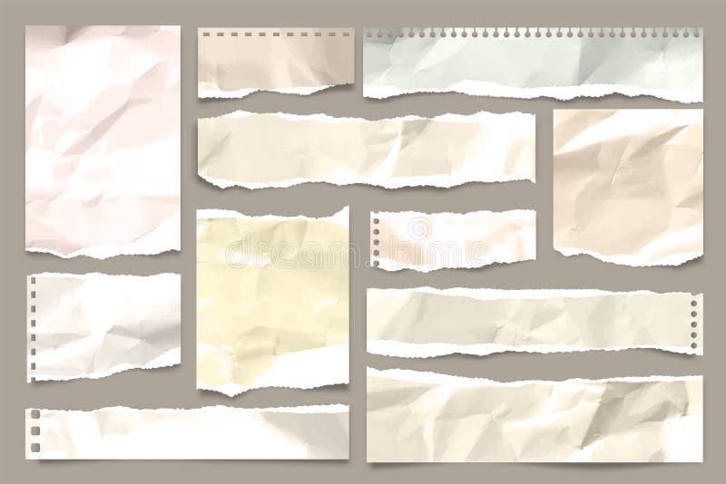Ripped Colored Crumpled Paper Strips Collection. Realistic Paper Scraps ...
