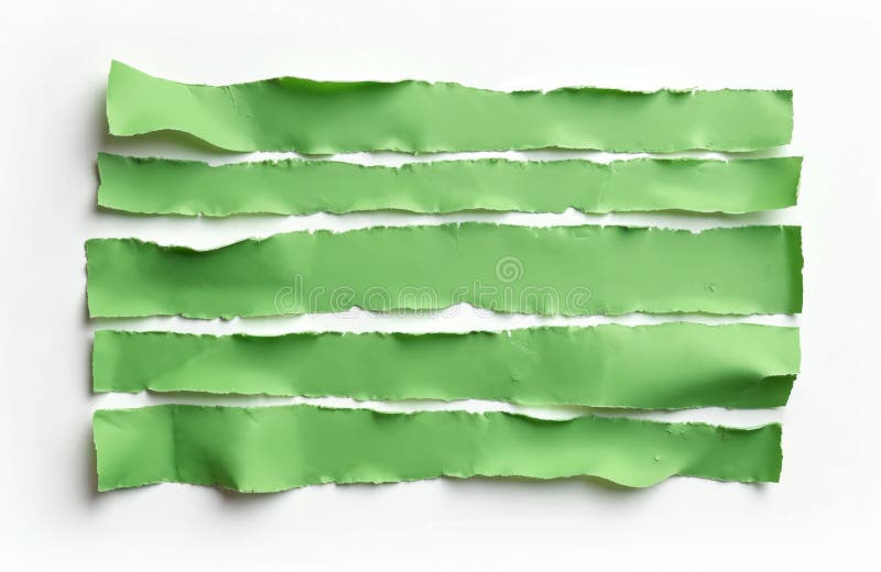 Ripped Green Paper Strips on White Background. Paper Torn in Irregular ...