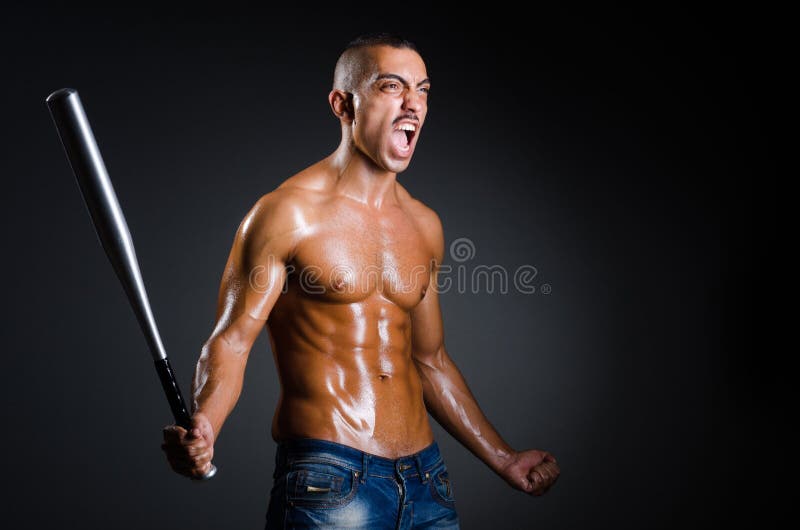 The Ripped Man with Baseball Bat Stock Image - Image of batter ...
