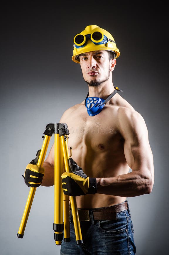 Ripped Muscular Builder Man Stock Image - Image of occupation, overalls ...