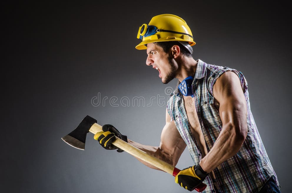 Ripped Muscular Builder Man Stock Photo - Image of repairman, funny ...