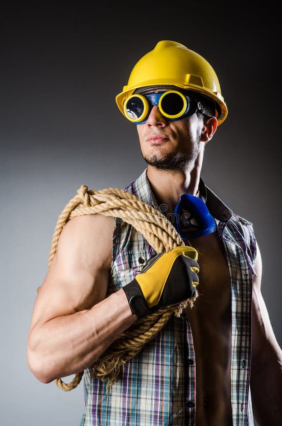 Ripped Muscular Builder Man Stock Photo - Image of building, handyman ...