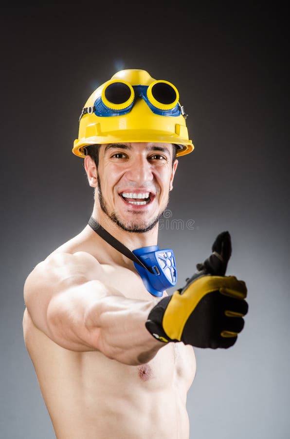 Ripped Muscular Builder Man Stock Photo - Image of hats, construction ...