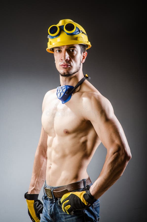 Ripped Muscular Builder Man Stock Photo - Image of overalls ...