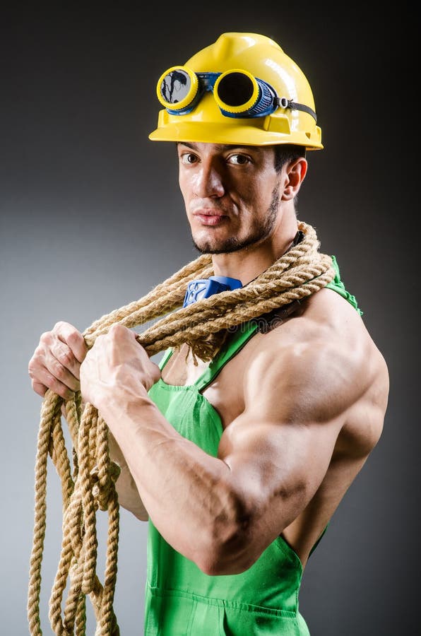 Ripped Muscular Builder Man Stock Photo - Image of hardhat, mechanic ...