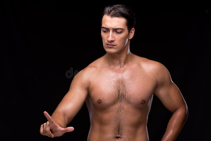 The Ripped Muscular Man Pressing Virtual Buttons Stock Image - Image of ...