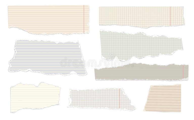 Ripped Note Paper. Scraps of Lined and Squared Notebook Papers Stock ...