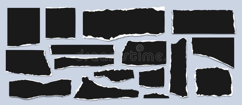 Ripped Paper Sheet. Black Torn Paper Pieces. Collage Blank, Sharped ...