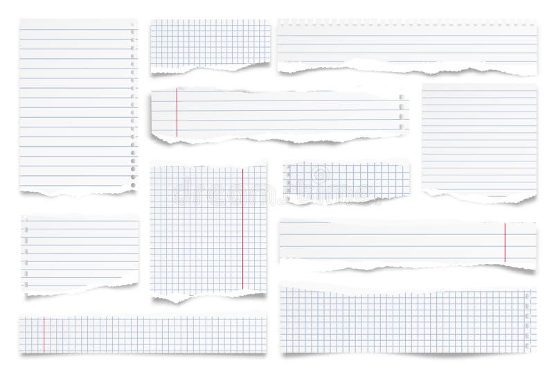 Ripped Paper Strips Isolated on White Background. Realistic Lined Paper ...