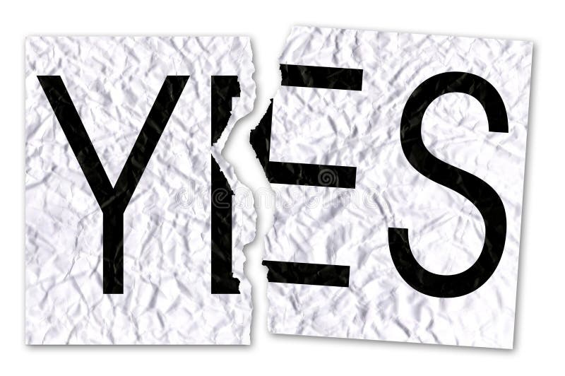 Ripped Sheet with YES Text - Concept Image on White Background Stock ...
