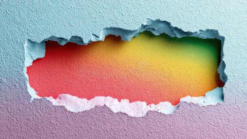 A Ripped Wall Showcases a Colorful Gradient Beneath a Torn Surface ...