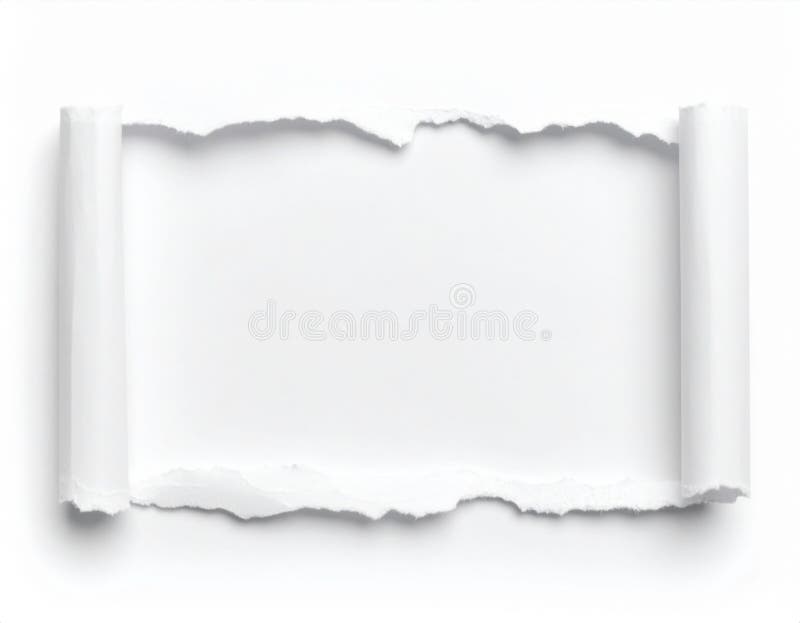 Ripped White Paper with Rolled Edges on White Background Stock ...