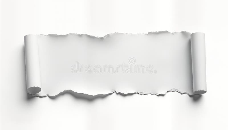 Ripped White Paper Scrolls Against Plain White Background. Paper Uneven ...