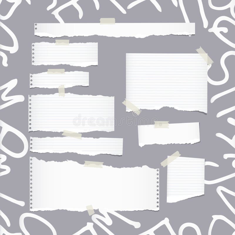 Ripped White Ruled Note, Notebook, Copybook Paper Sheets, Strips on ...