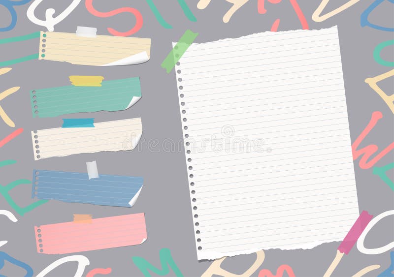 Ripped White Ruled Note, Notebook, Copybook Paper Sheets, Strips on ...