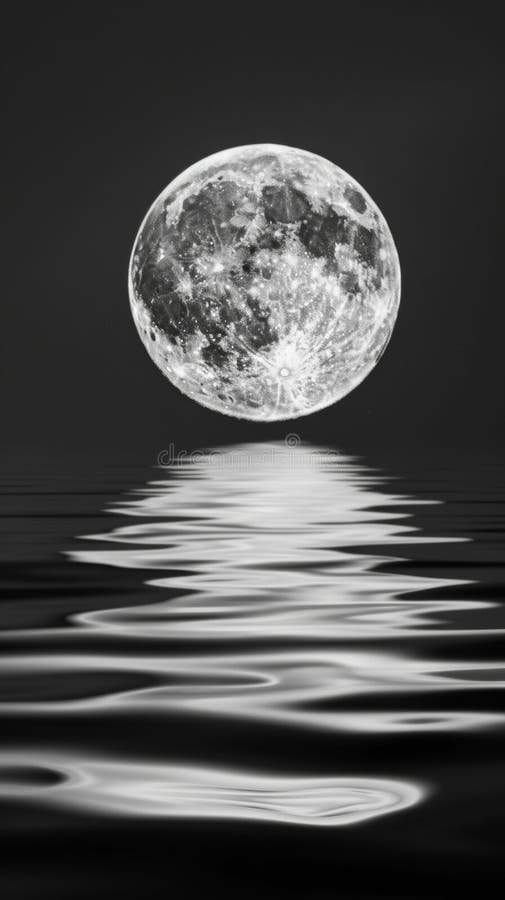 A Rippled Reflection of a Full Moon Its Smooth Surface Broken by the ...