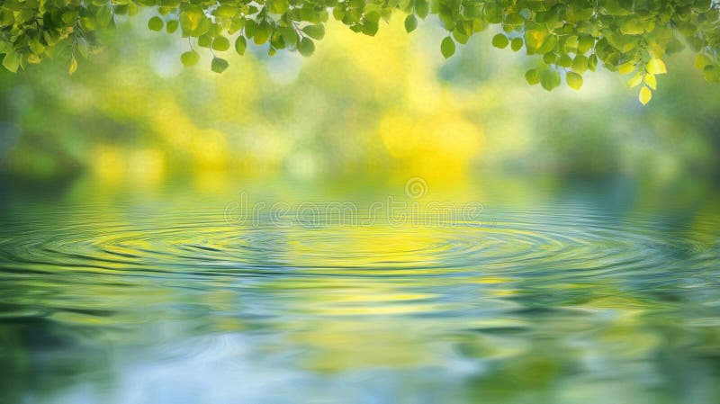 Ripples in a Calm Pond with Green Tree Branches Overhead Stock ...