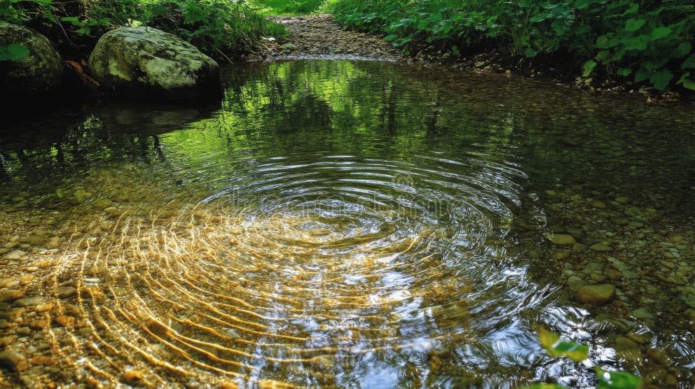 Ripples in a Clear Forest Stream Reflecting Sunlight Stock Illustration ...