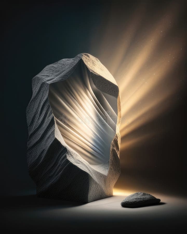 Ripples of Light Shimmering within a Rock. Podium, Empty Showcase for ...