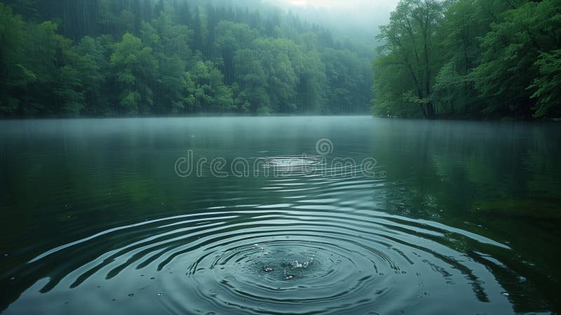 Ripples on a Misty Lake in a Forest Stock Image - Image of forest ...