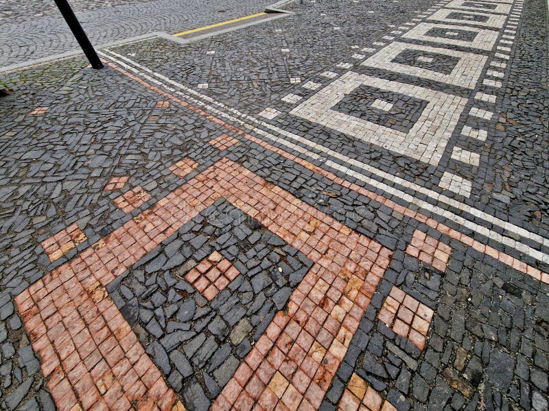 Ripples Pattern from Mosaic Cubes on Black Rough Pavement. Squares and ...