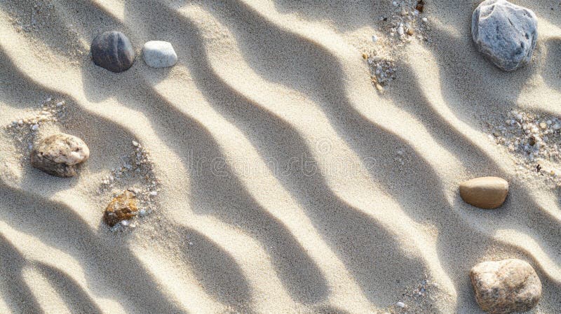 Ripples in Sand with Scattered Stones Creating Natural Beach Texture ...