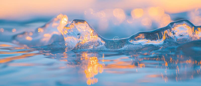 Ripples in Winter Water Reflecting Light with Frozen Textures and Ice ...