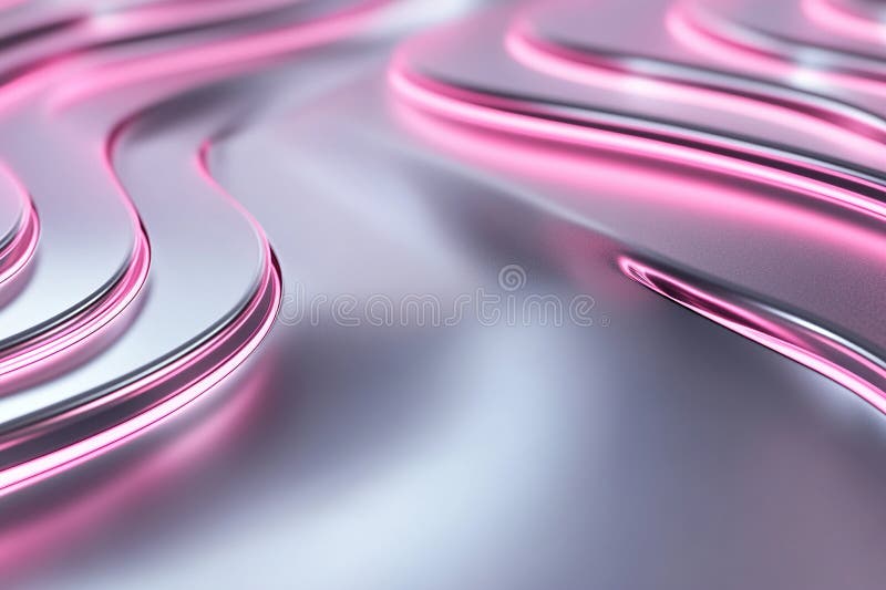 Rippling Chrome Surface Captures and Reflects Bright Pink Neon Light ...