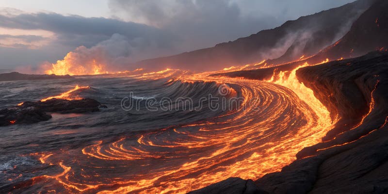 Rippling Liquid Fire with Smooth Molten Energy Waves, Ultra-HD 8K Stock ...