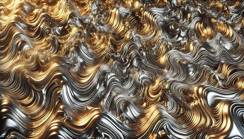 Rippling Molten Metal Textures with Reflective Gold and Silver Hues ...