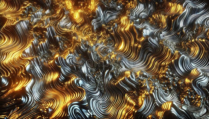 Rippling Molten Metal Textures with Reflective Gold and Silver Hues ...