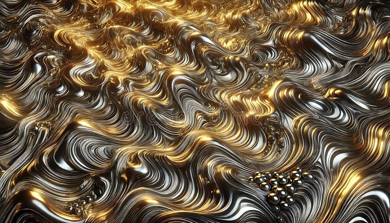 Rippling Molten Metal Textures with Reflective Gold and Silver Hues ...