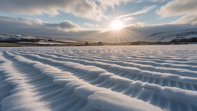 Snow Ripples Forming Across Highland Field Under Light Cloud Cover and ...