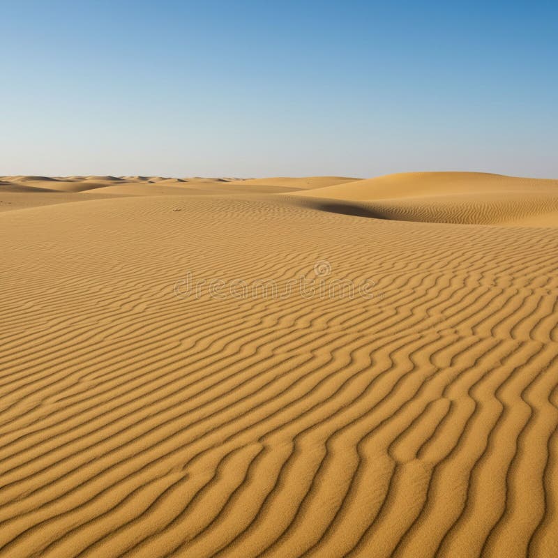 Rippling Sand Dunes Stretch into the Distance Under a Clear Blue Sky ...